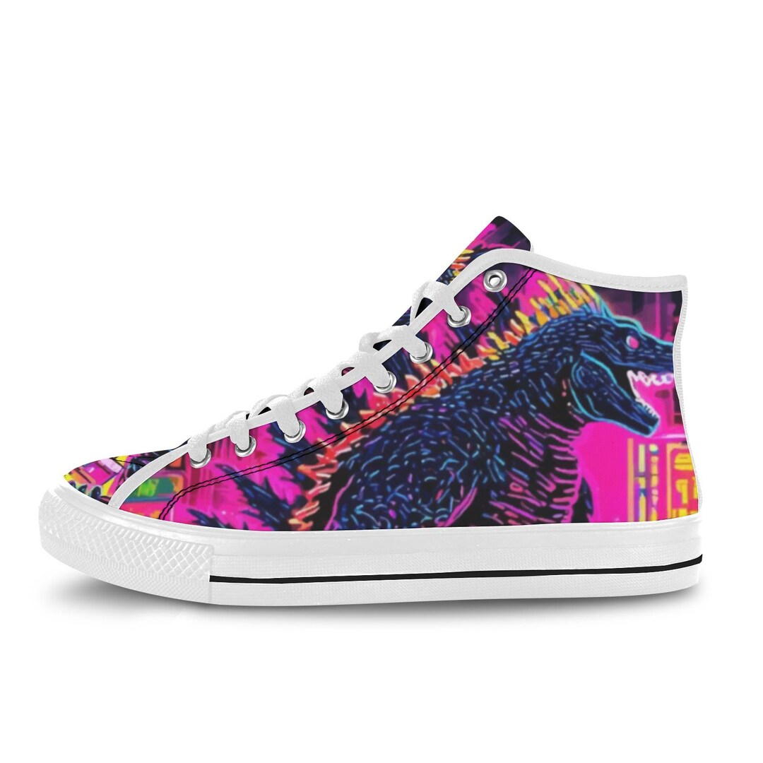High Top Canvas Sneakers Godzilla Shoes Gojira Sneakers Kaiju Godzillas ...