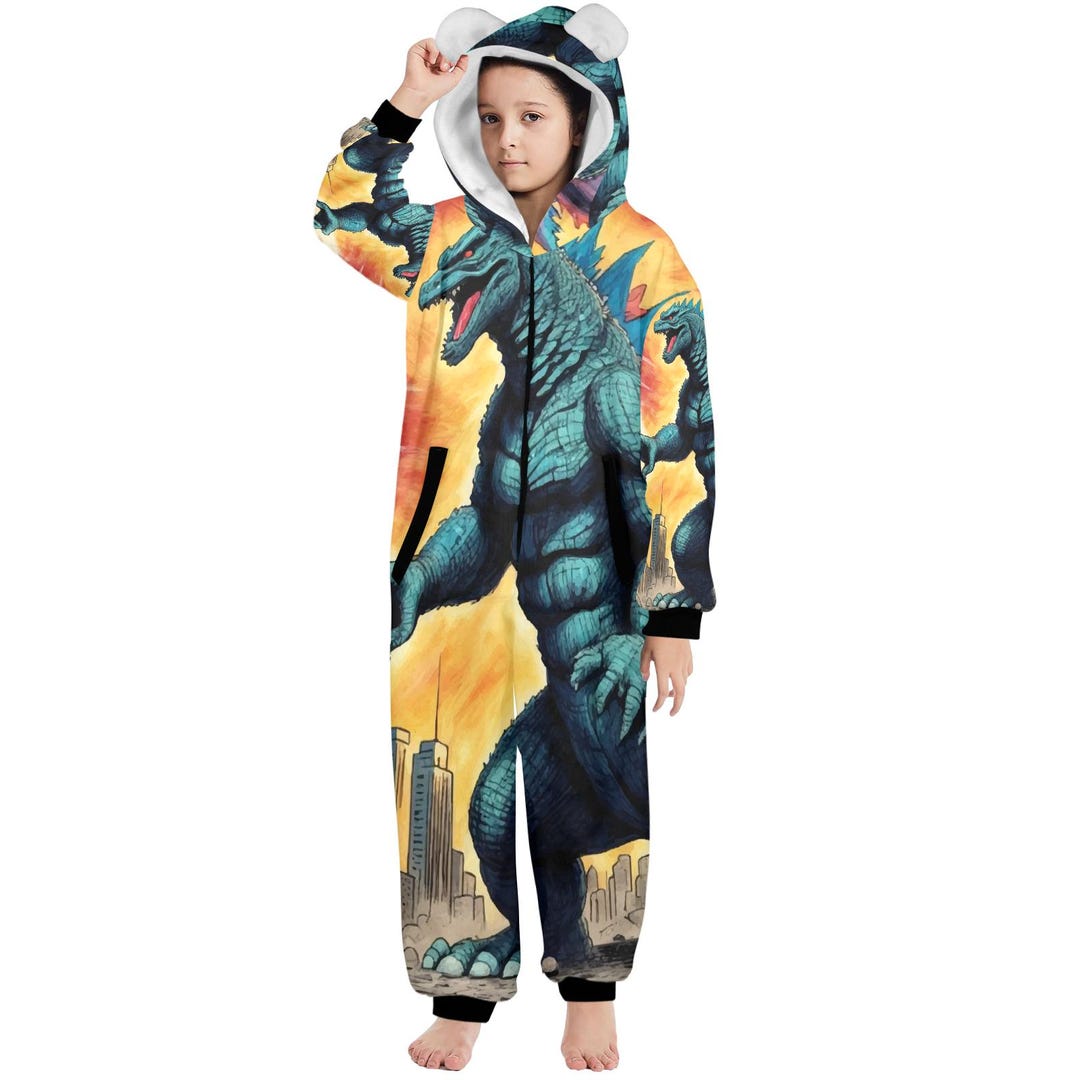 Godzilla Onesie Flannel Pajamas Party Jumpsuit Gojira Youth Pajamas ...