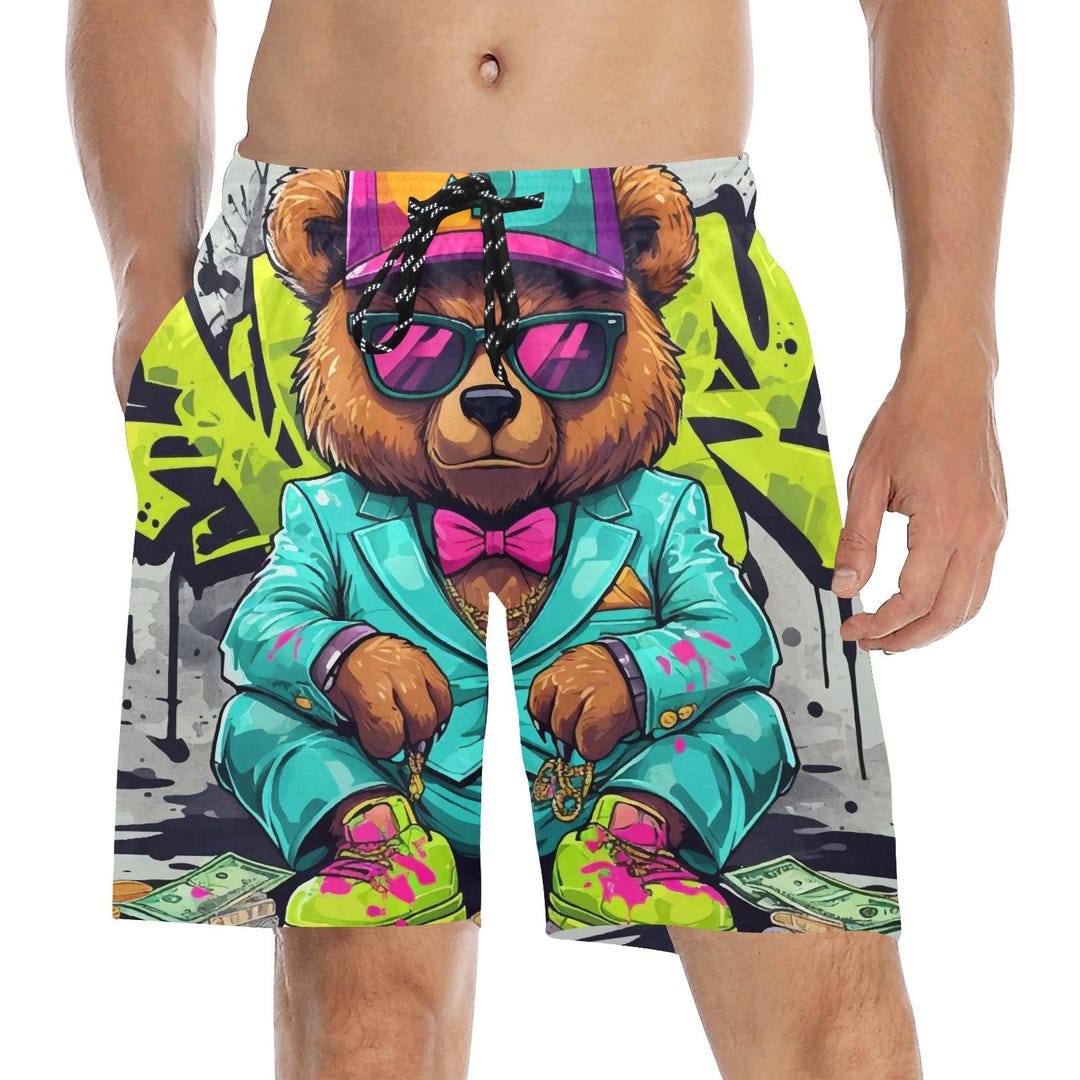Men's Gangsta Bear Swim Trunks Hip Hop Beach Shorts - Etsy