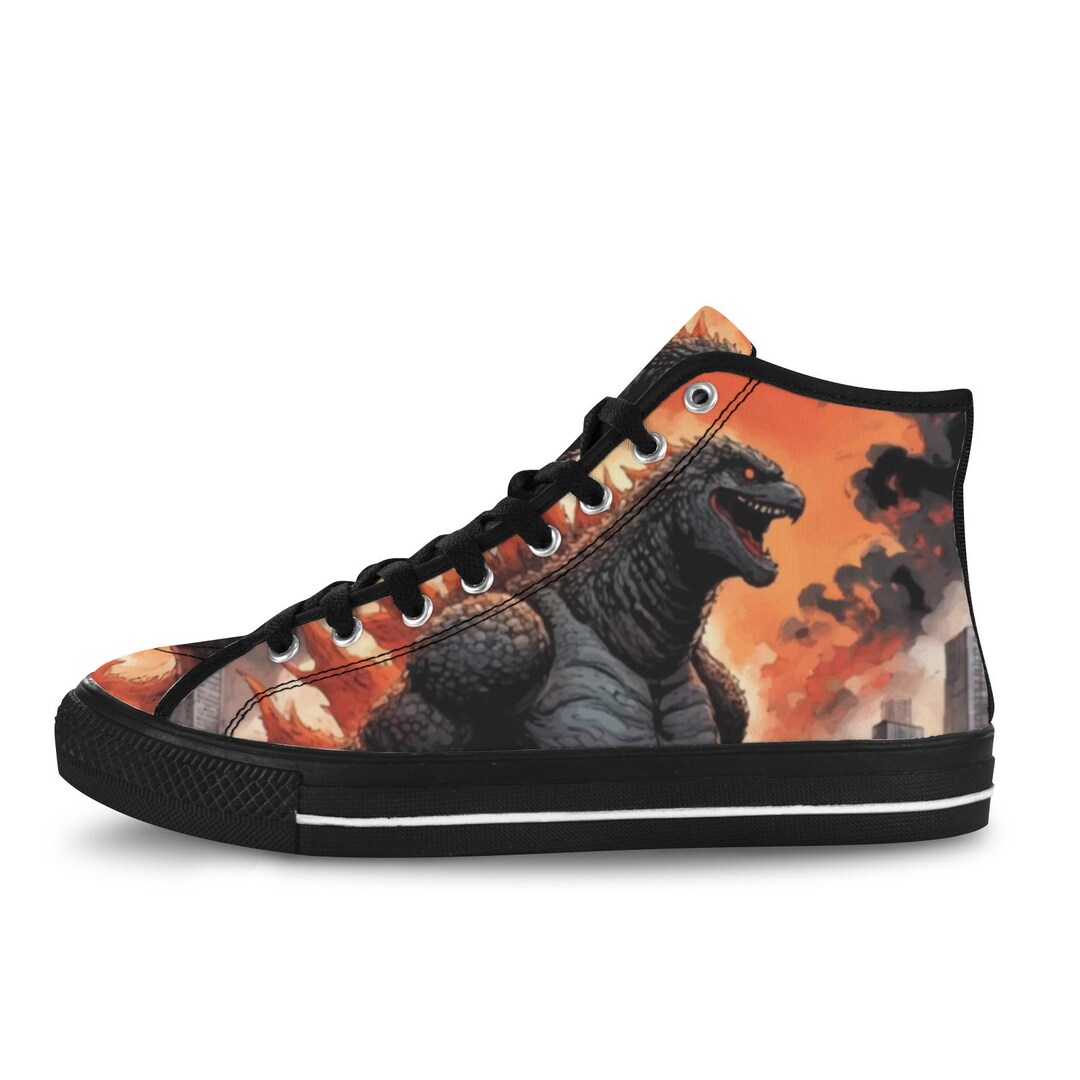High Top Canvas Sneakers Godzilla Shoes Gojira Sneakers Kaiju Cartoon ...