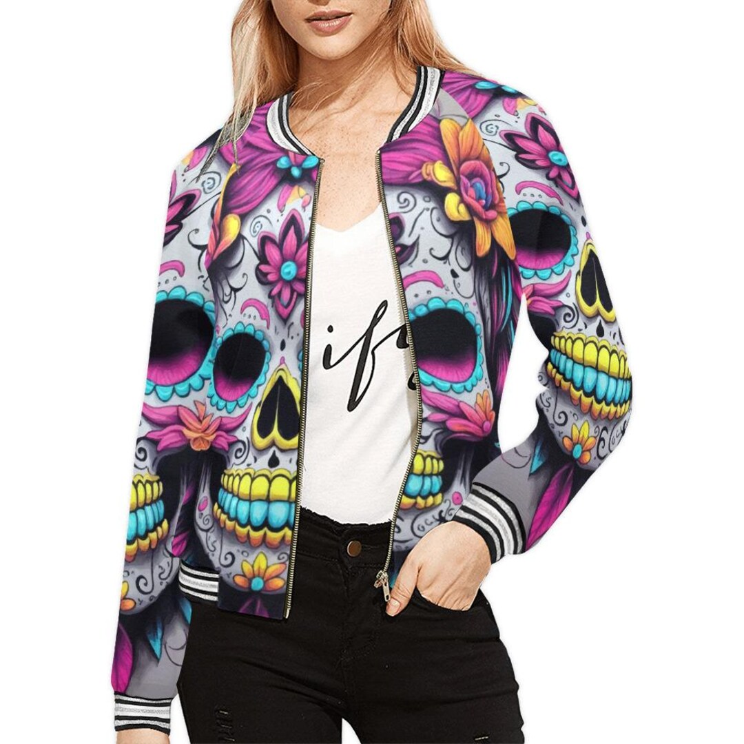 Bomber Jacket Women Chicanos Jacket Sugar Skull Chicano Día De Los ...