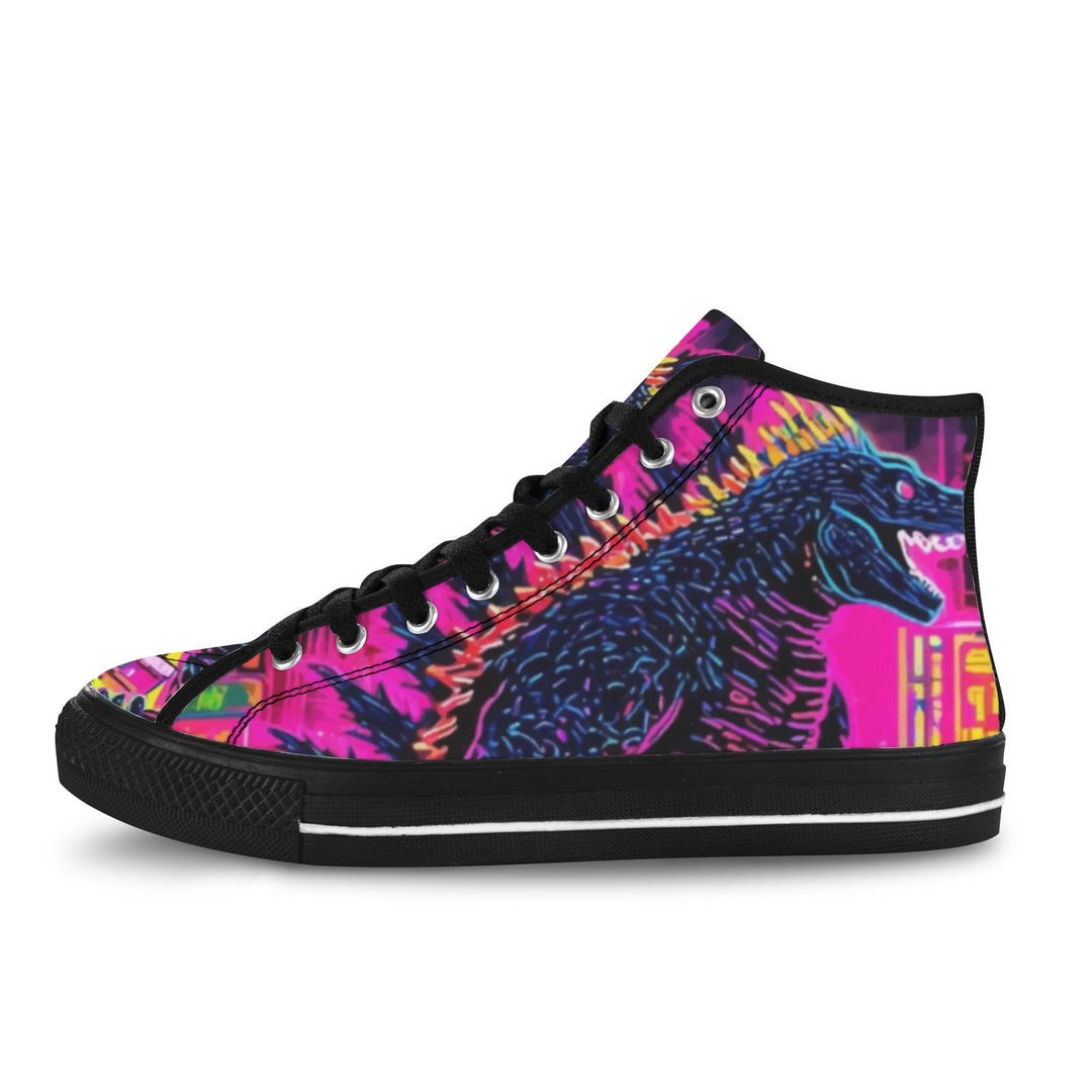 High Top Canvas Sneakers Godzilla Shoes Gojira Sneakers Kaiju Godzillas ...