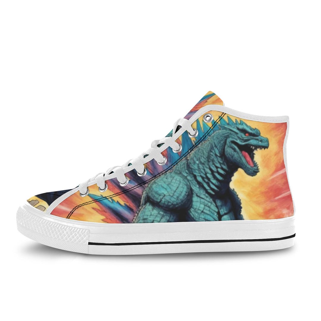 High Top Canvas Sneakers Godzilla Shoes Gojira Sneakers Kaiju Sneakers ...