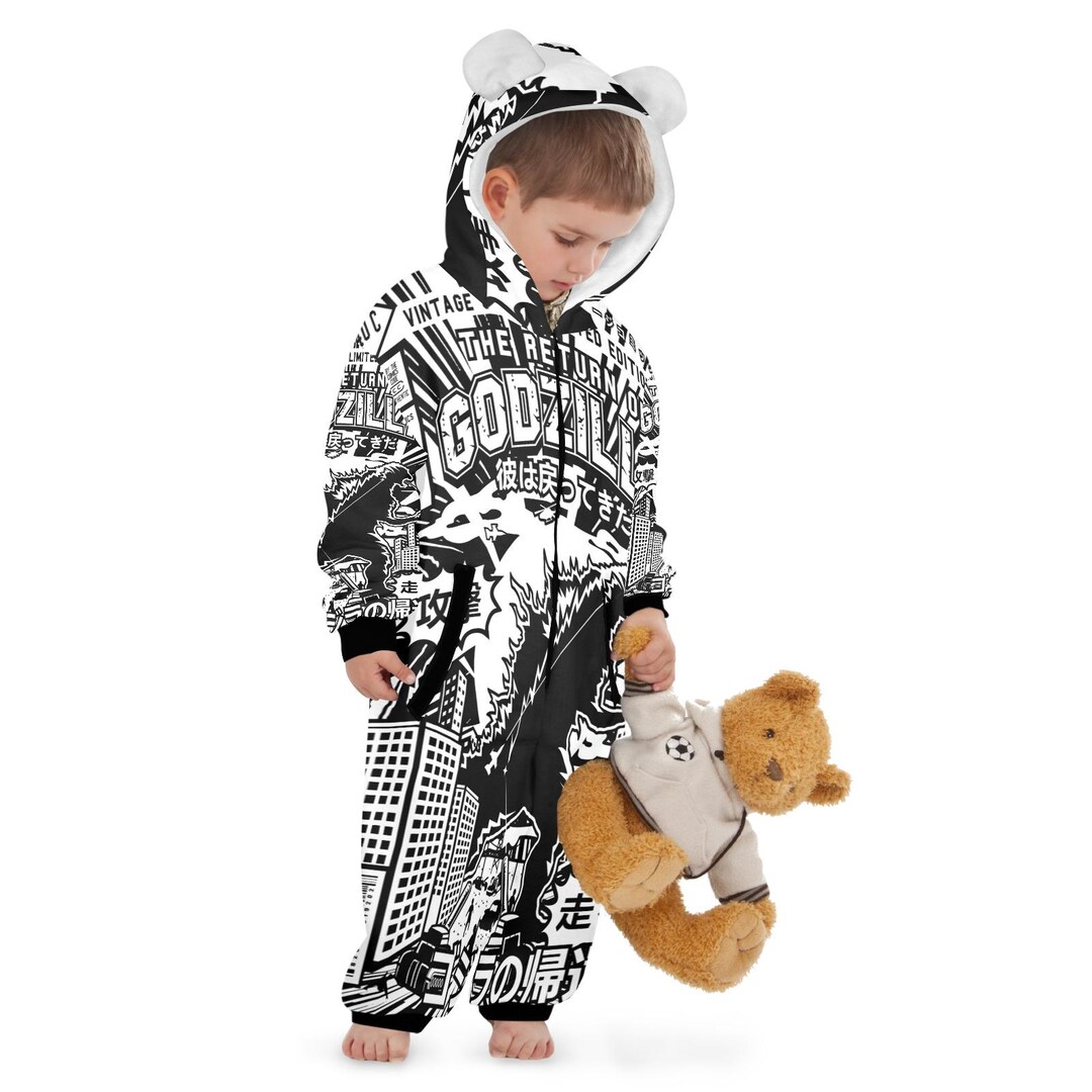 Pajamas Godzilla Onesie Little Kids Flannel Coveralls Gojira Jumpsuit ...
