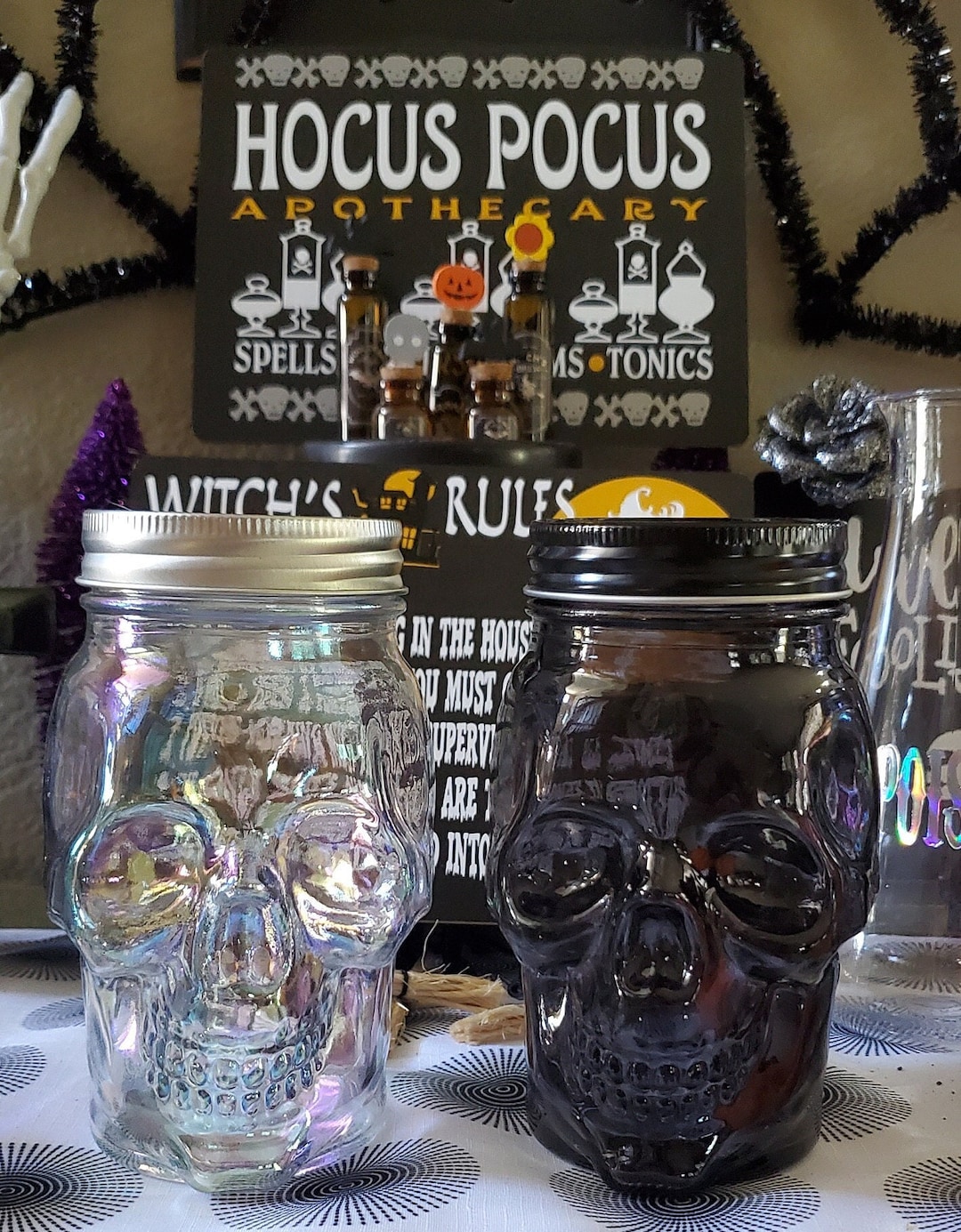 Glass Skull/skeleton Jars (clear or Black) W/lids | Halloween Decor ...