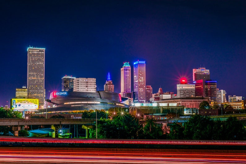 Tulsa Oklahoma Skyline at Night Wall Art - Downtown Tulsa, Architecture ...
