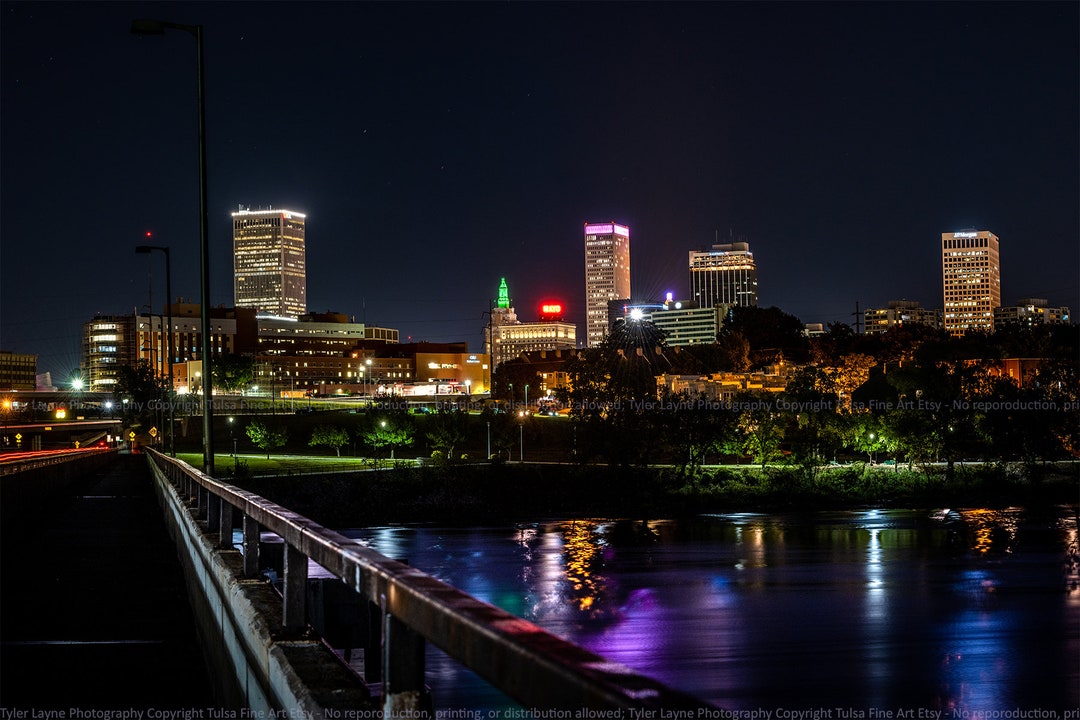 Tulsa Oklahoma Skyline at Night Wall Art - Downtown Tulsa, Architecture ...