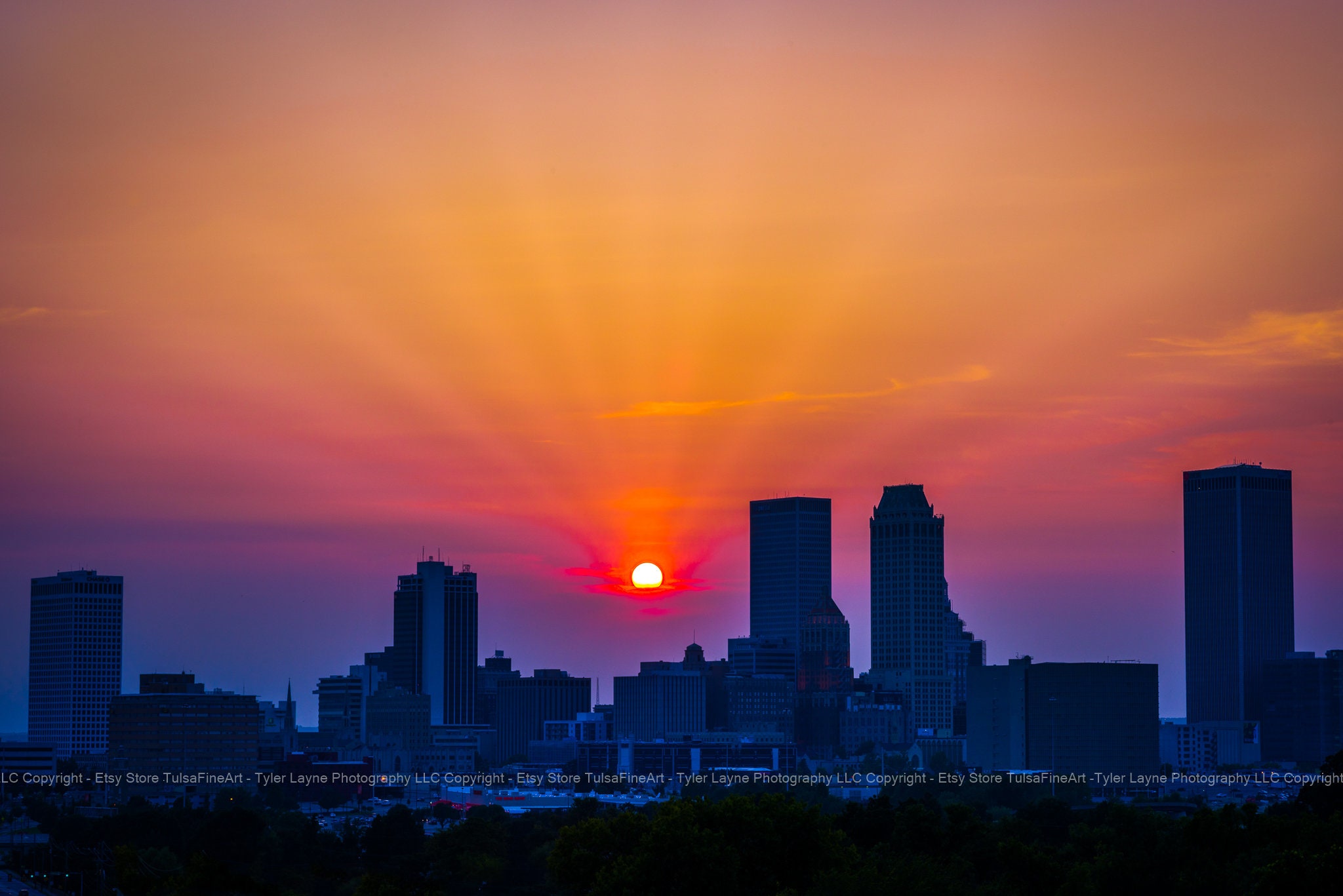Tulsa Oklahoma Skyline Wall Art Beautiful Summer Sunset - Etsy UK