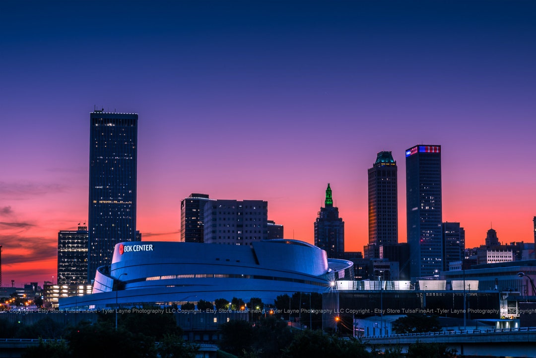 Tulsa Oklahoma Skyline Wall Art; Beautiful Sunrise; Downtown Tulsa ...