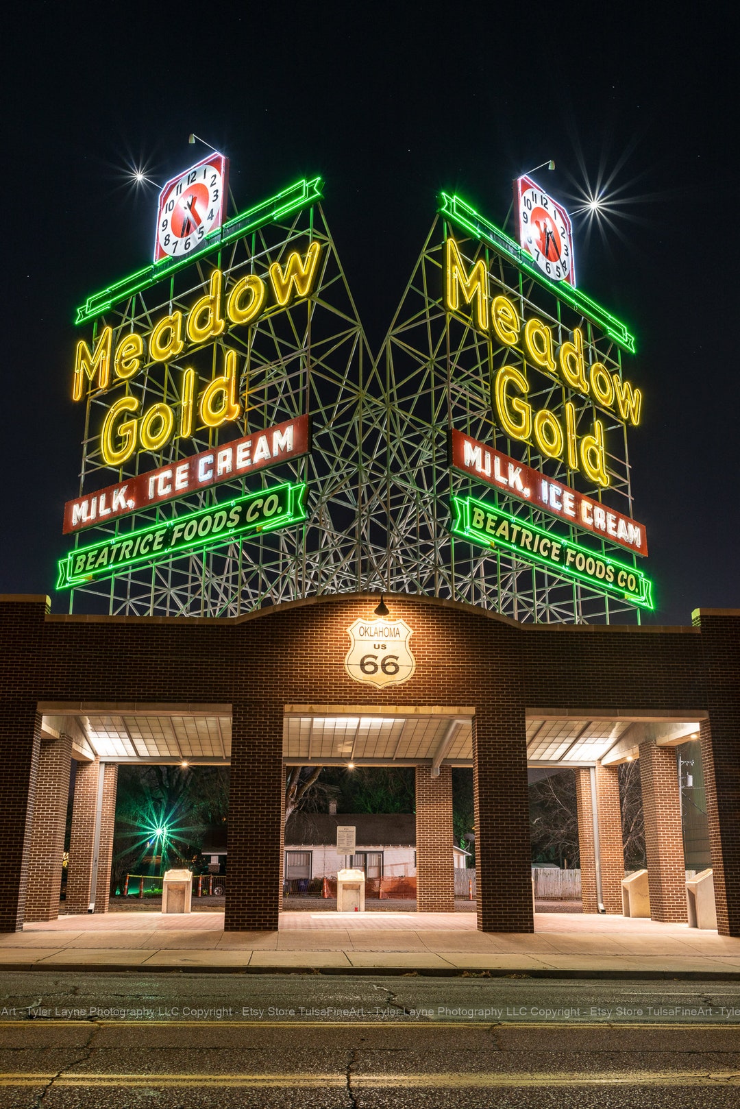 Tulsa Oklahoma Wall Art - Meadow Gold on Historic Route 66; Iconic Neon ...