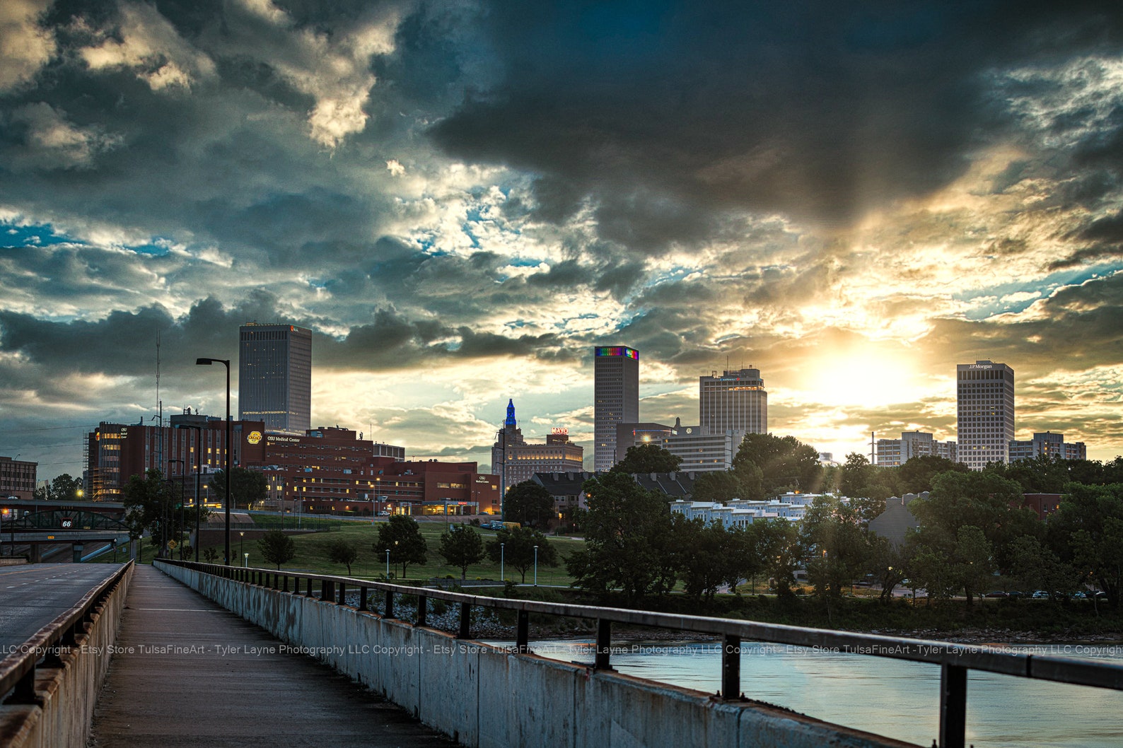 Tulsa Oklahoma Skyline Wall Art; Sunset; Downtown Tulsa, Architecture ...