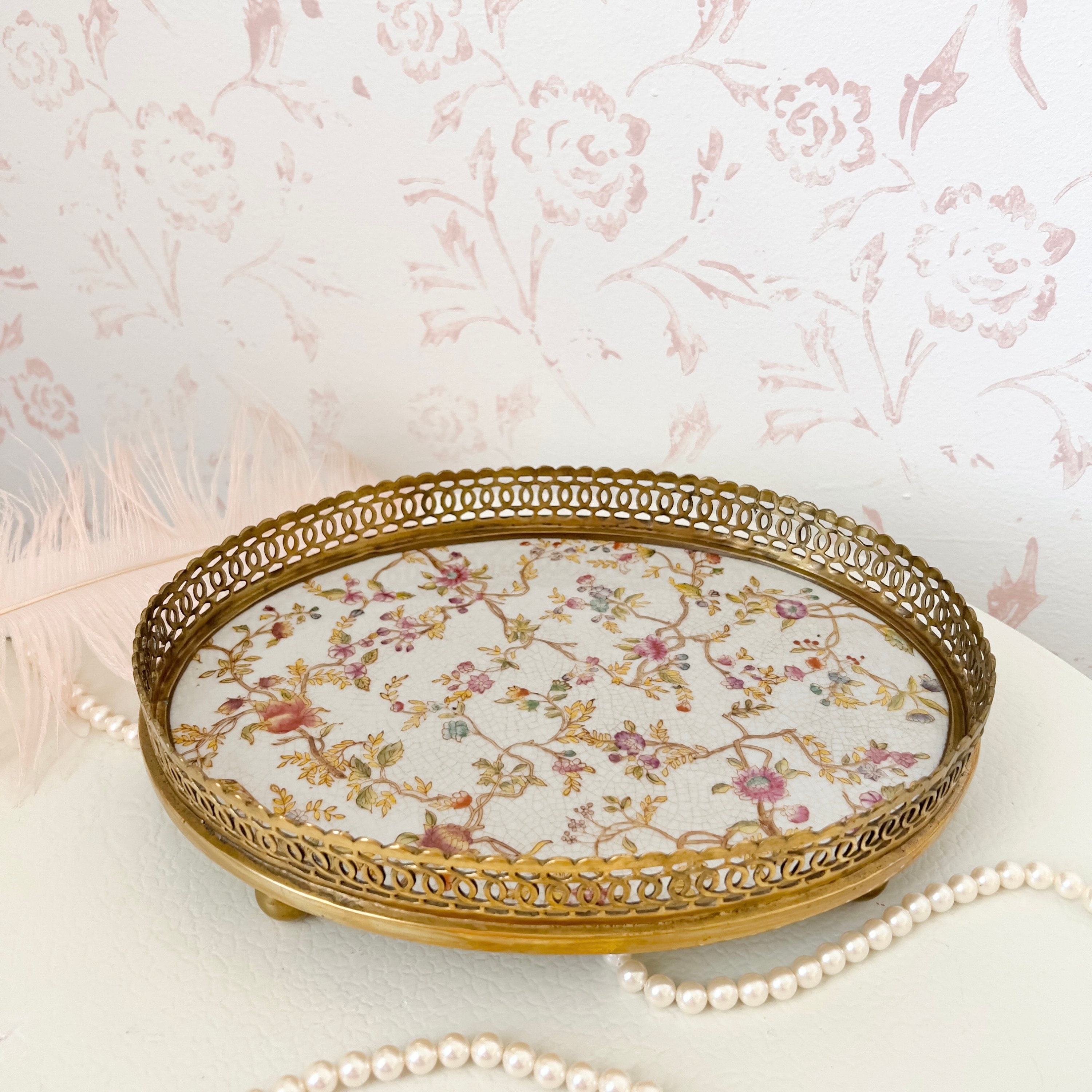 Dainty Rare Vintage Chinese Porcelain Gold Footed Tray/leather - Etsy