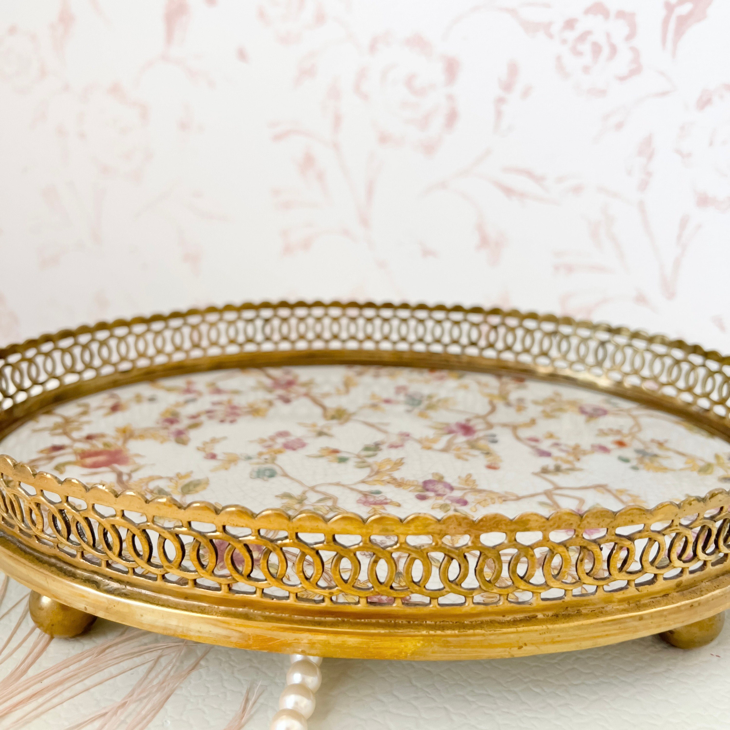 Dainty Rare Vintage Chinese Porcelain Gold Footed Tray/leather - Etsy