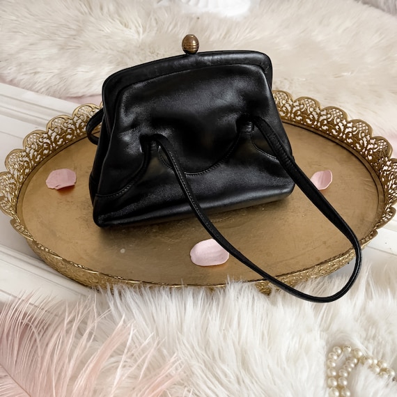 Lovely Vintage 1800s Leather Black Gold Purse/regency… - Gem