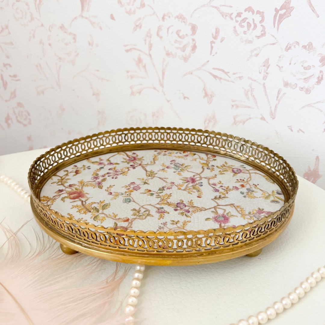 Dainty Rare Vintage Chinese Porcelain Gold Footed Tray/leather - Etsy