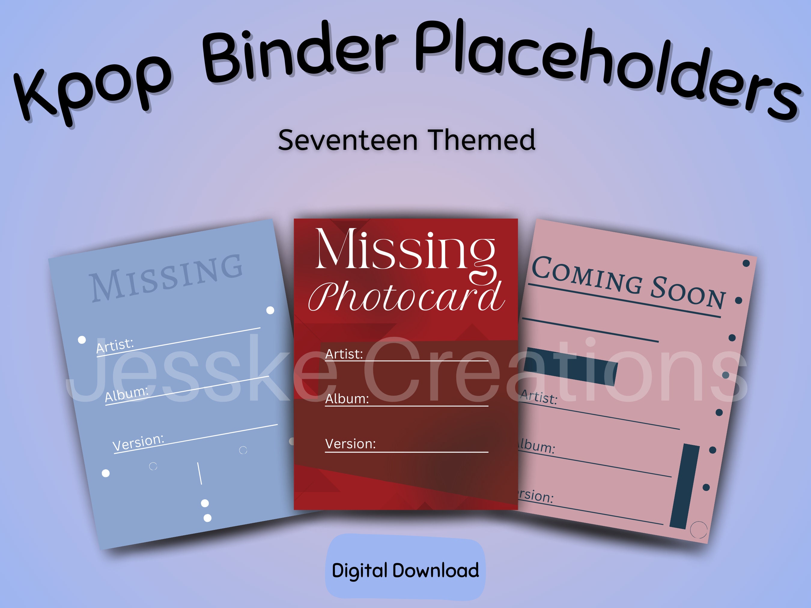 Photocard Binder Placeholders | Digital Download | Seventeen Themed ...