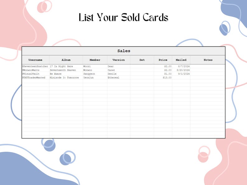 Kpop Photocard Tracker | Google Sheets Template - Etsy