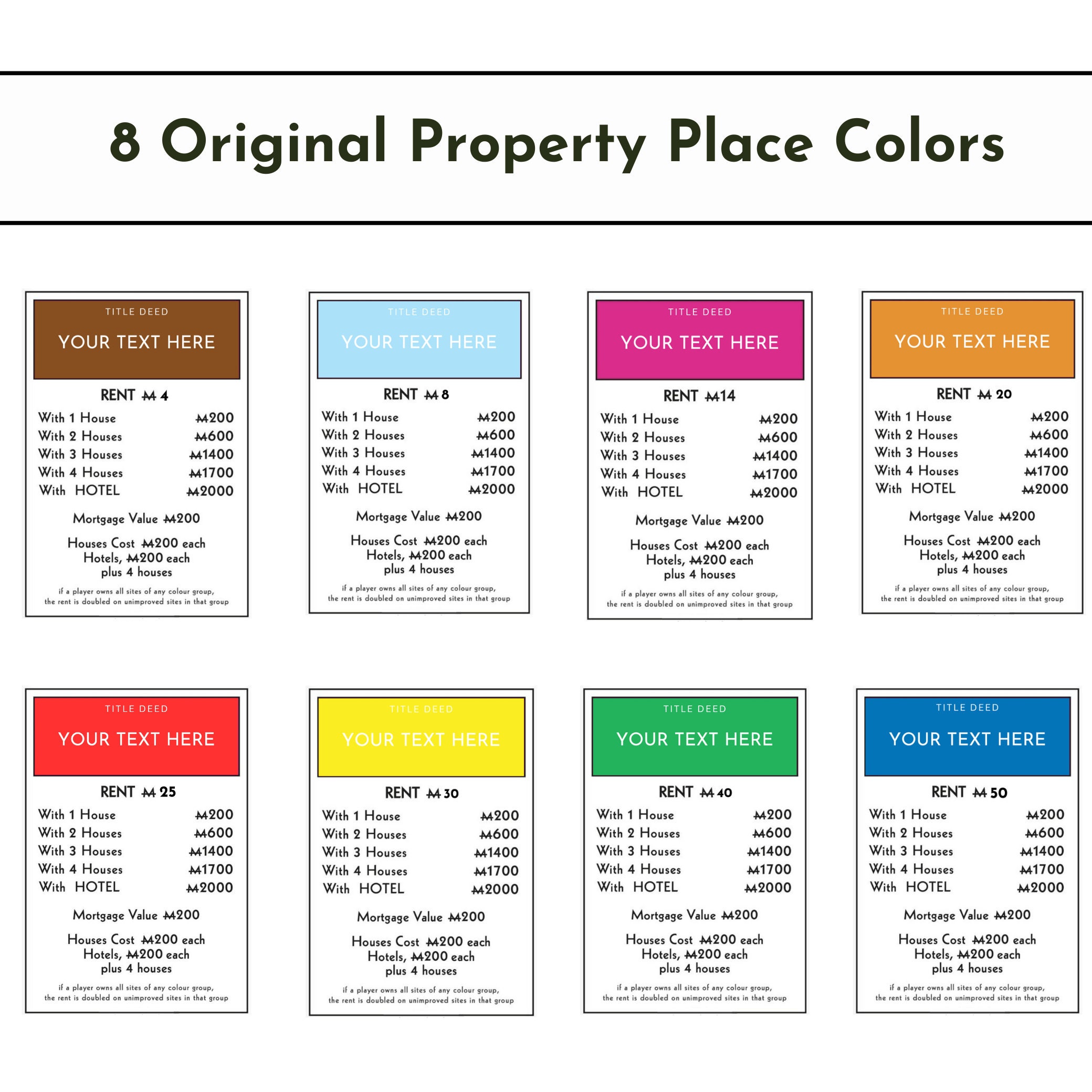 Customizable Monopoly Style Property Board Digital File / Available in ...