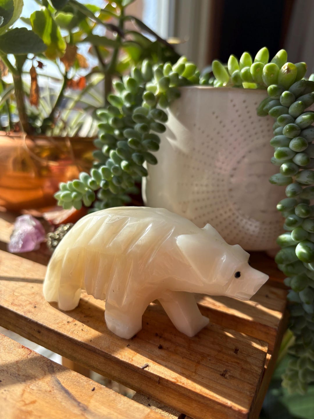 Hand Carved White Onyx Bear Carving Polar Bear Carved Gemstone Crystal ...