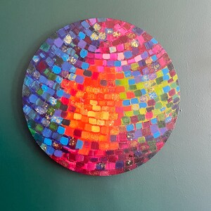 Disco Ball 16 Inch Painting Acrylic Original Canvas Paint Vibrant ...