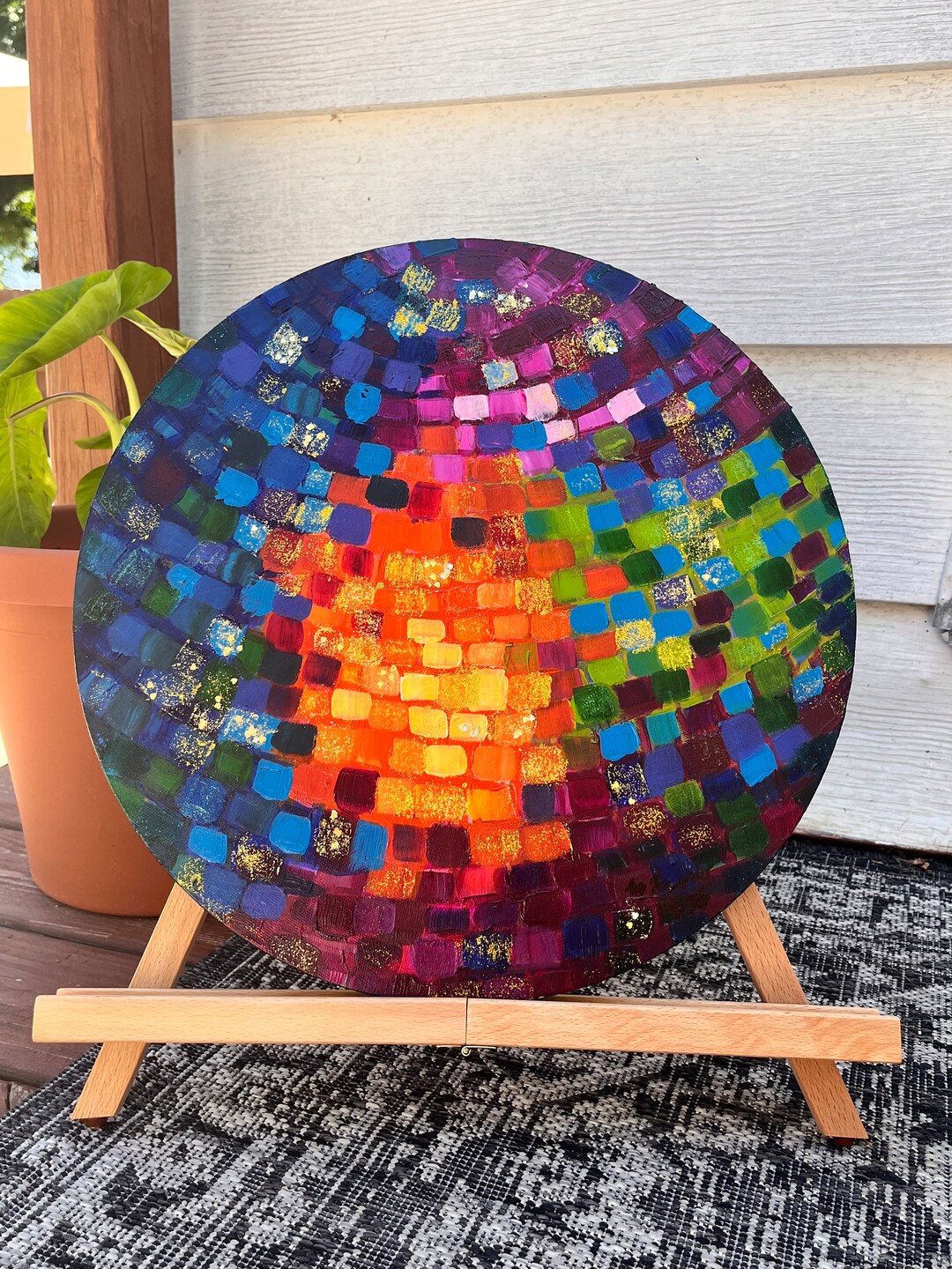 Disco Ball 16 Inch Painting Acrylic Original Canvas Paint Vibrant ...
