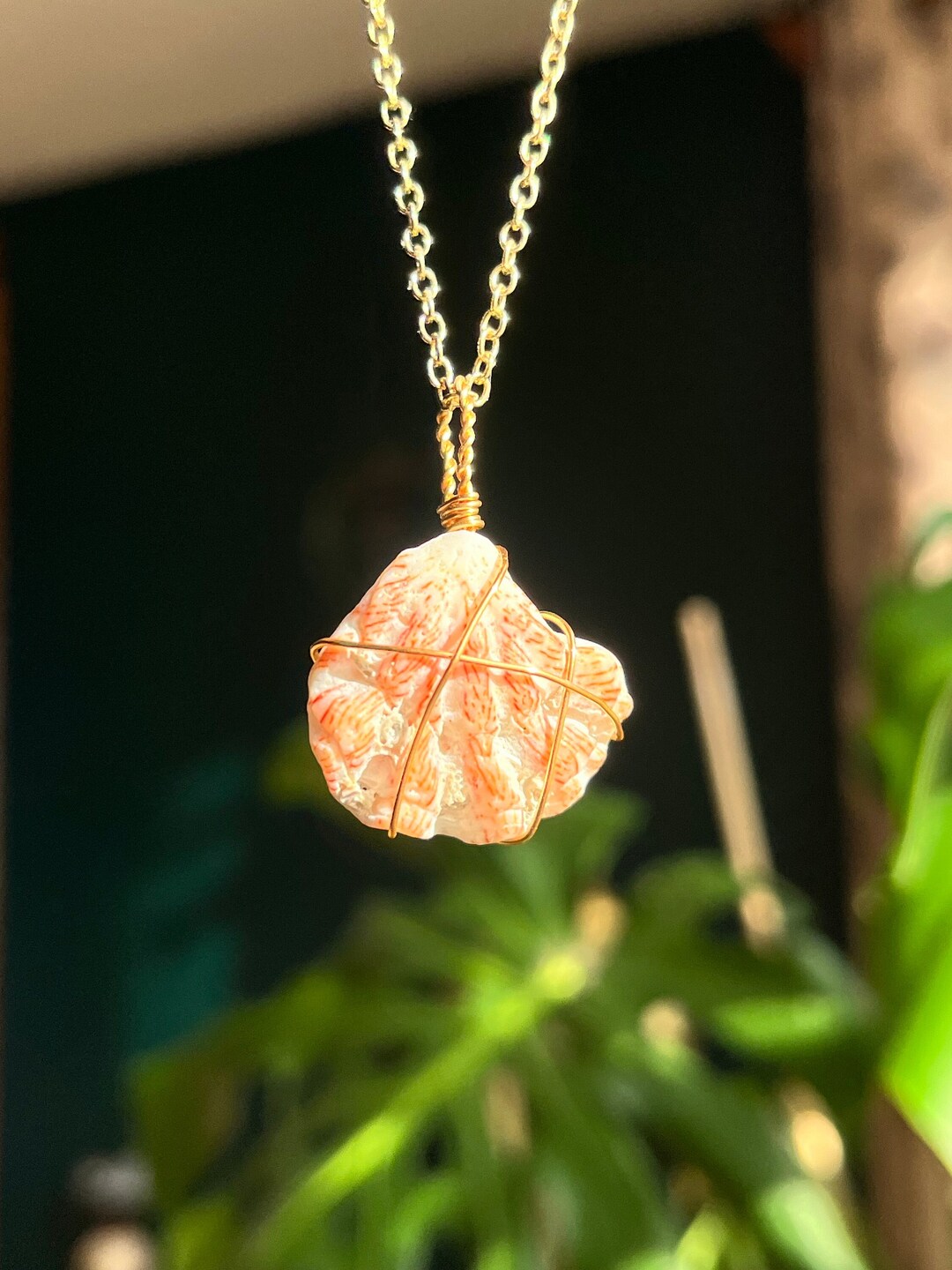 Wire Wrapped Shell Necklace, Dainty Beach Necklace, Gold Necklace 14 ...