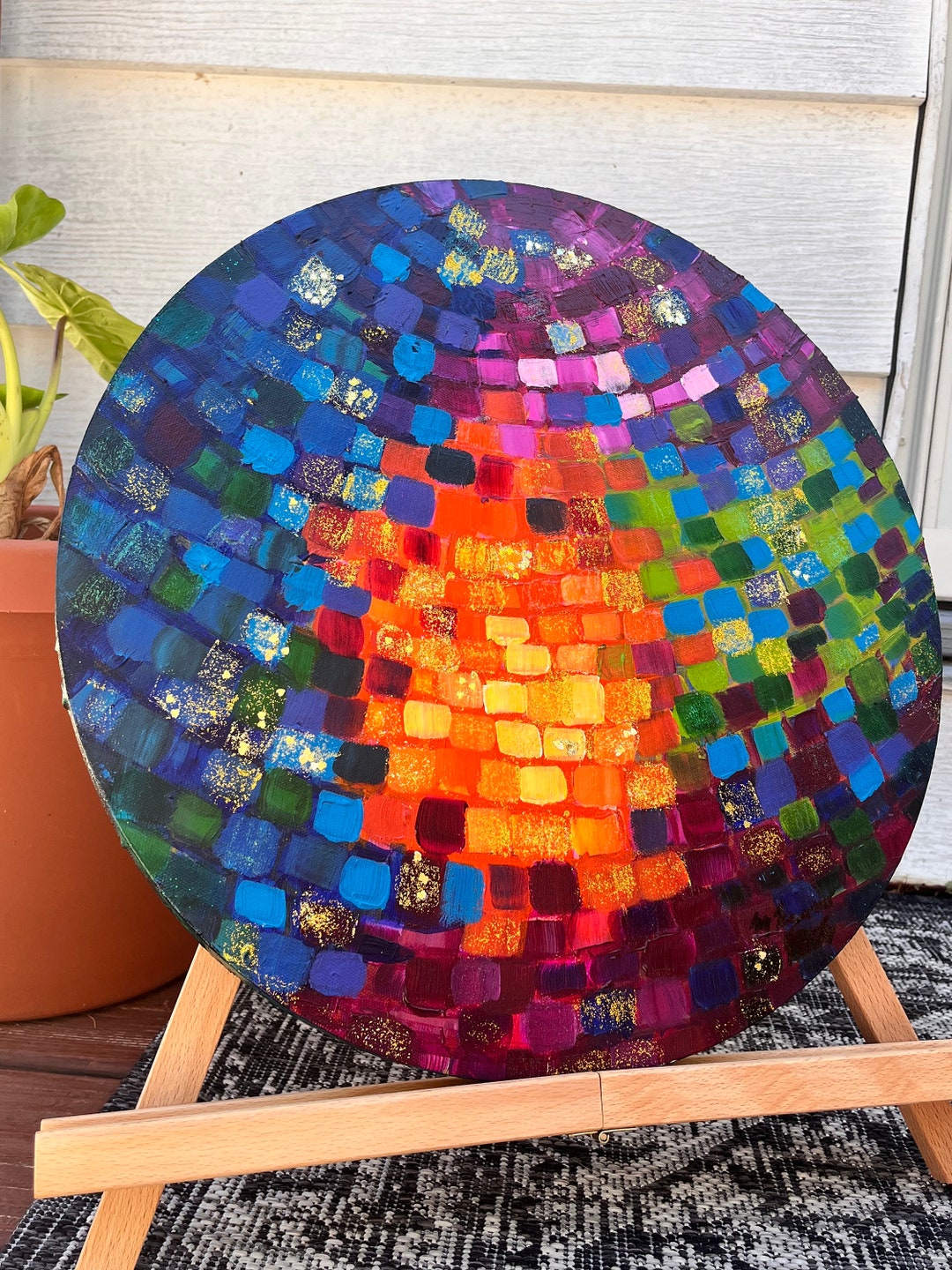 Disco Ball 16 Inch Painting Acrylic Original Canvas Paint Vibrant ...