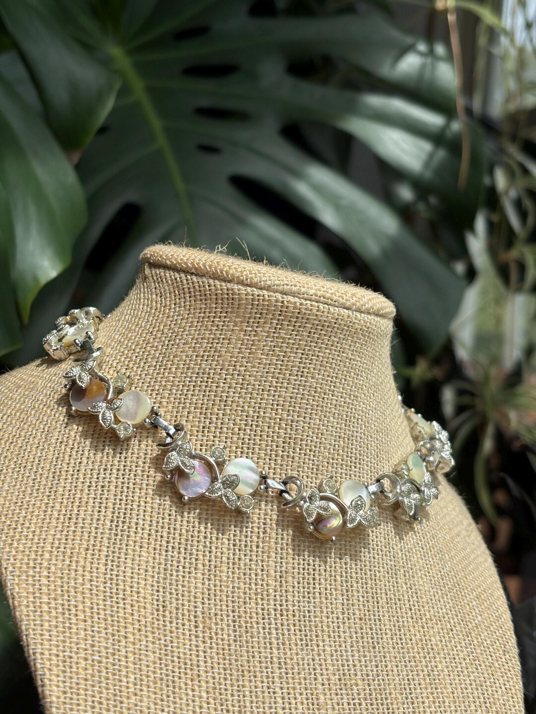 Vintage Leaf Iridescent Shell Choker Necklace Antique Jewelry Shell ...