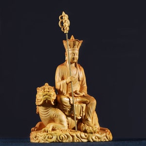 Lion Dizang Wang Ksitigarbha Wood Sculpture Buddha Figurine Home ...