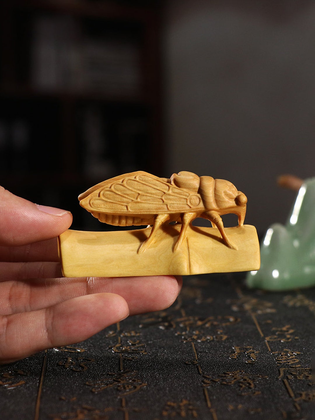 Handcrafted Cicada Figurine, 'summer is Here' Wood Carving, Unique Desk ...