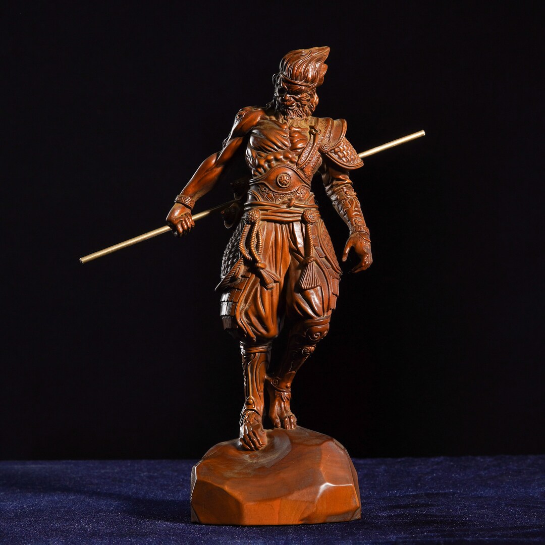 Retro Fire Monkey King Sun Wukong Hand Carved Wood Statue, Mythical ...