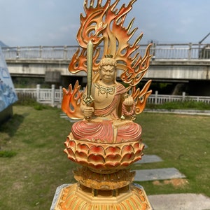 Colorful Gold Japanese Acala Fudo Myoo Statue,handcrafted Wooden Carved ...