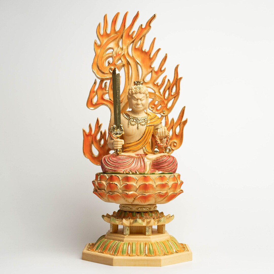 Colorful Gold Japanese Acala Fudo Myoo Statue,handcrafted Wooden Carved ...