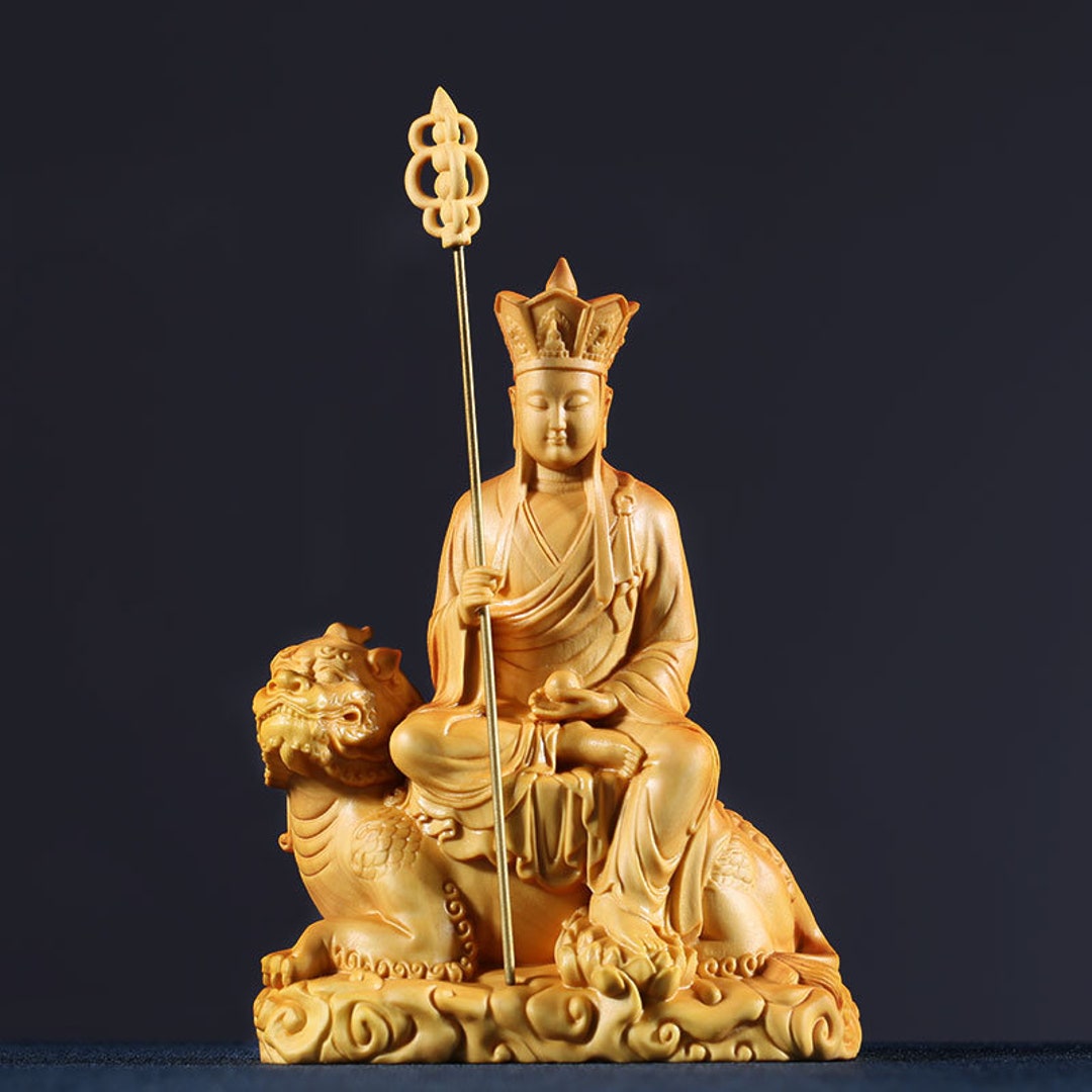 Lion Dizang Wang Ksitigarbha Wood Sculpture Buddha Figurine Home ...