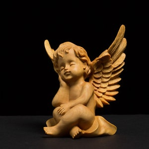 Cupid Statuewooden Sculptureloving Angelkind Wing Love Holy - Etsy