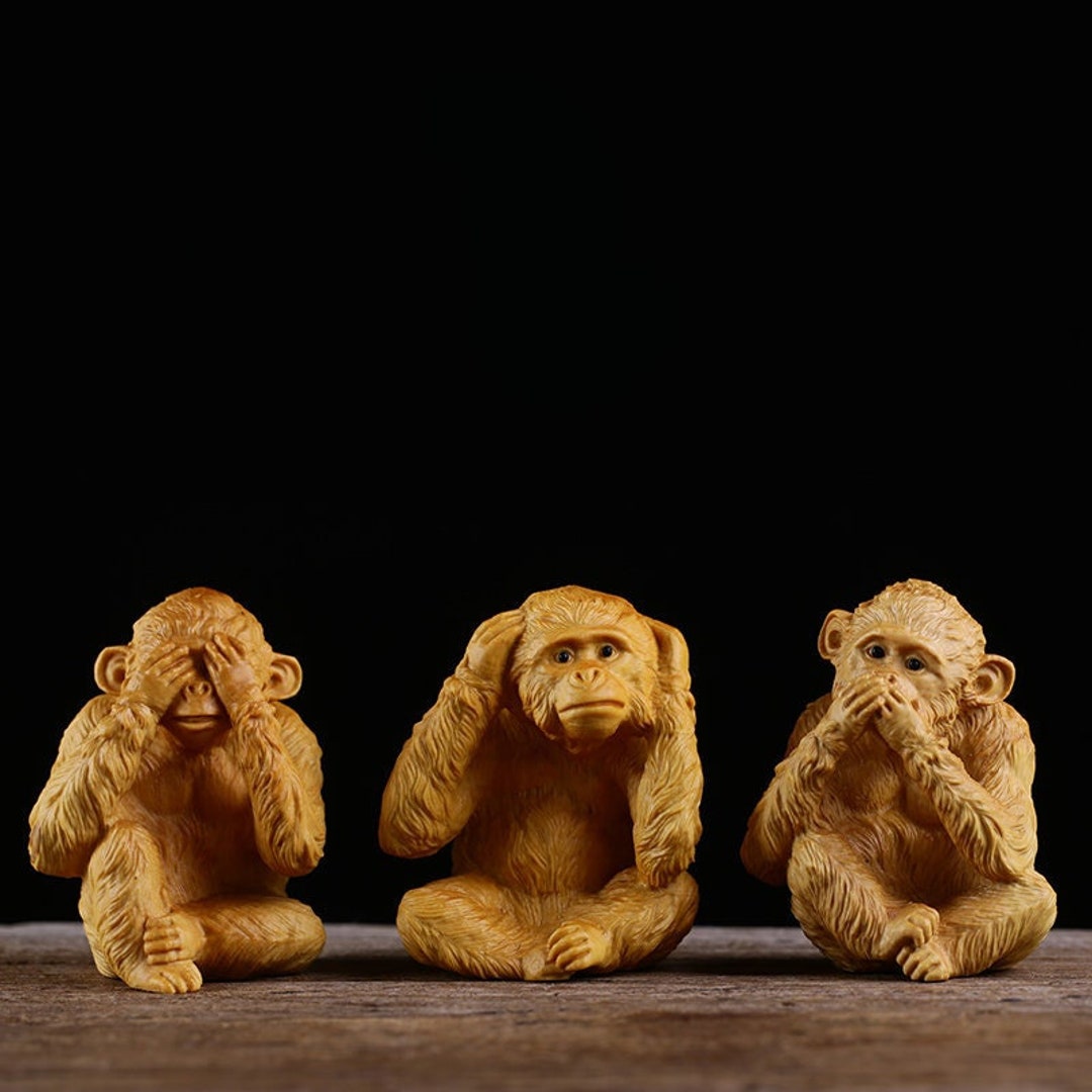 Handcrafted Three Wise Monkeys Statue, Symbolic Animal Sculpture, 'see ...