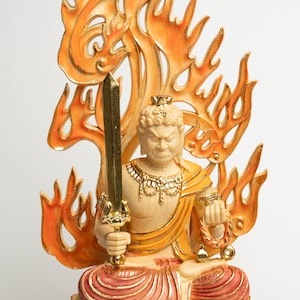 Colorful Gold Japanese Acala Fudo Myoo Statue,handcrafted Wooden Carved ...