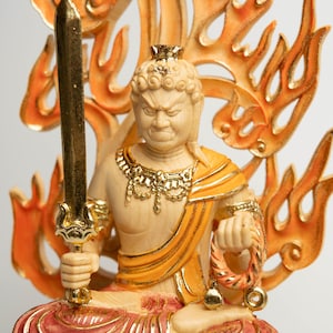 Colorful Gold Japanese Acala Fudo Myoo Statue,handcrafted Wooden Carved ...