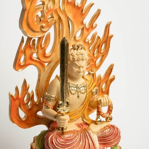 Colorful Gold Japanese Acala Fudo Myoo Statue,handcrafted Wooden Carved ...