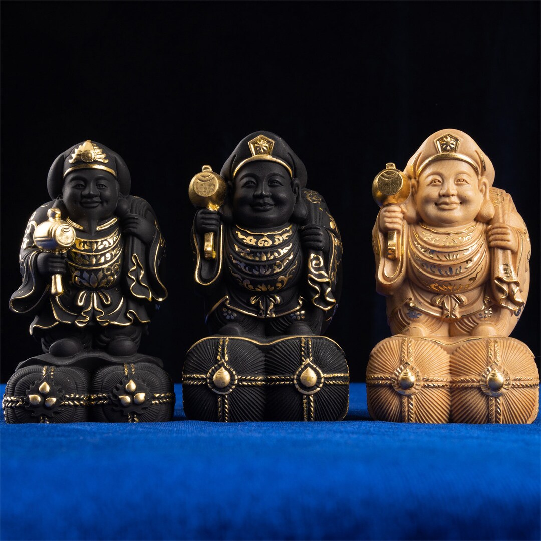 Japanese Fu Mahakala Statue Wooden Carving of God of Fortune and Wealth ...