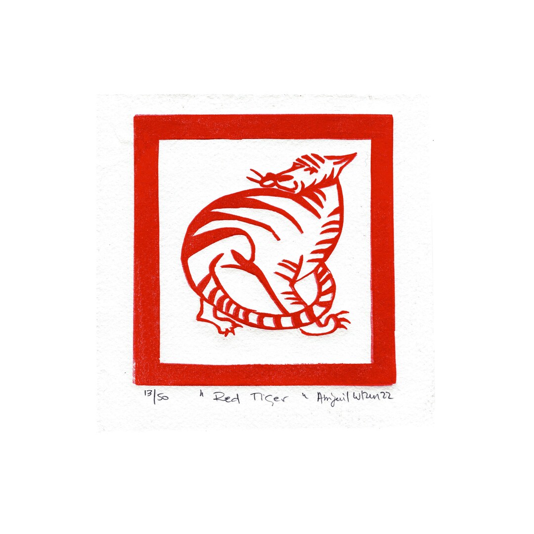Red Tiger Linocut Print, Chinese Zodiac Art - Etsy
