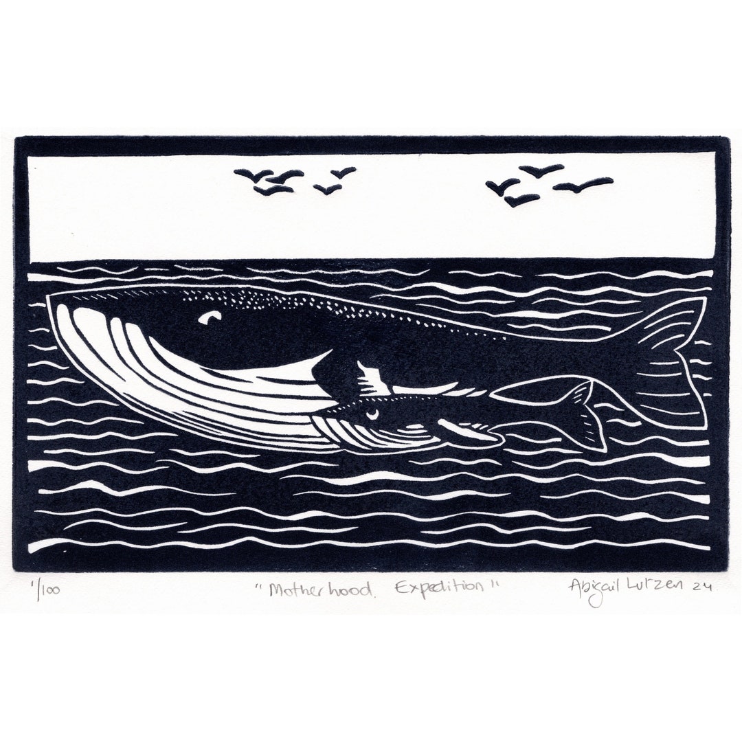 Whale Linocut Print: Motherhood Expedition, Limited Edition - Etsy