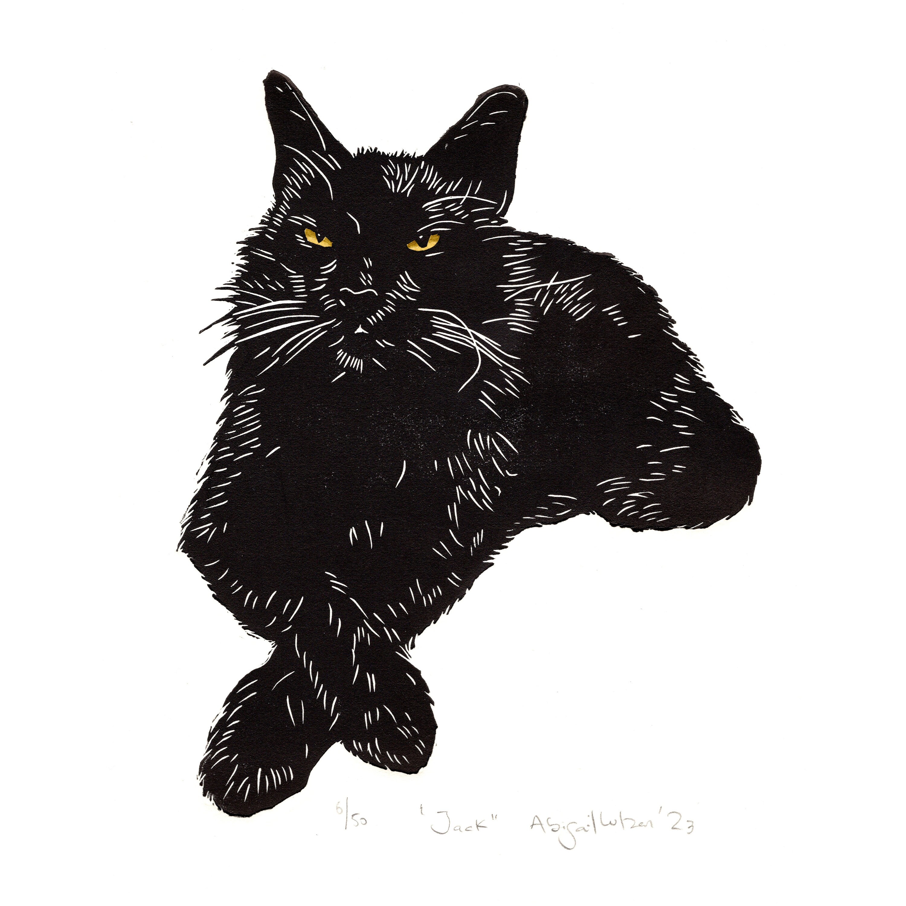 Jack Black Cat Linocut Print / Wall Art Prints / Original Linocut Print ...