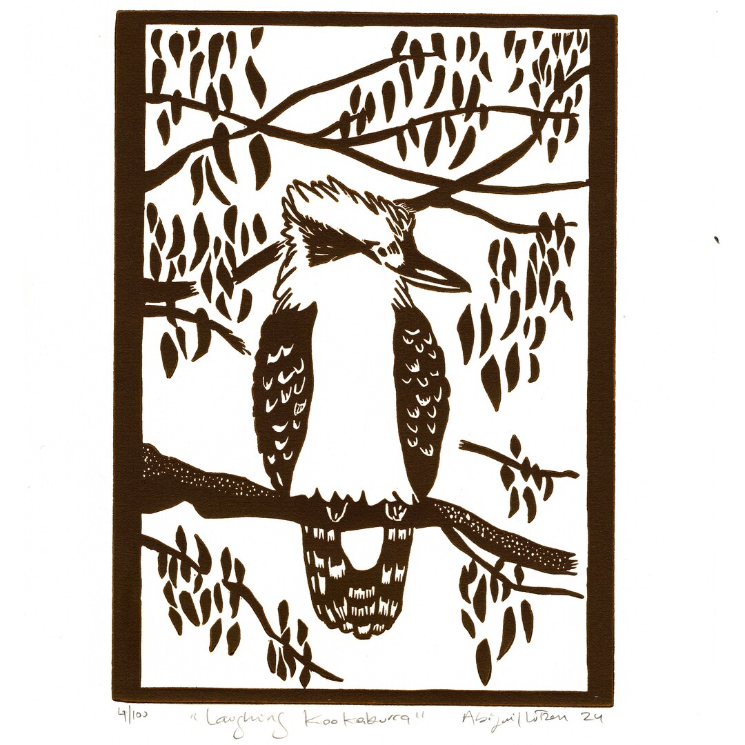 Laughing Kookaburra Linocut Print Australian Bird / Wall Art Print ...