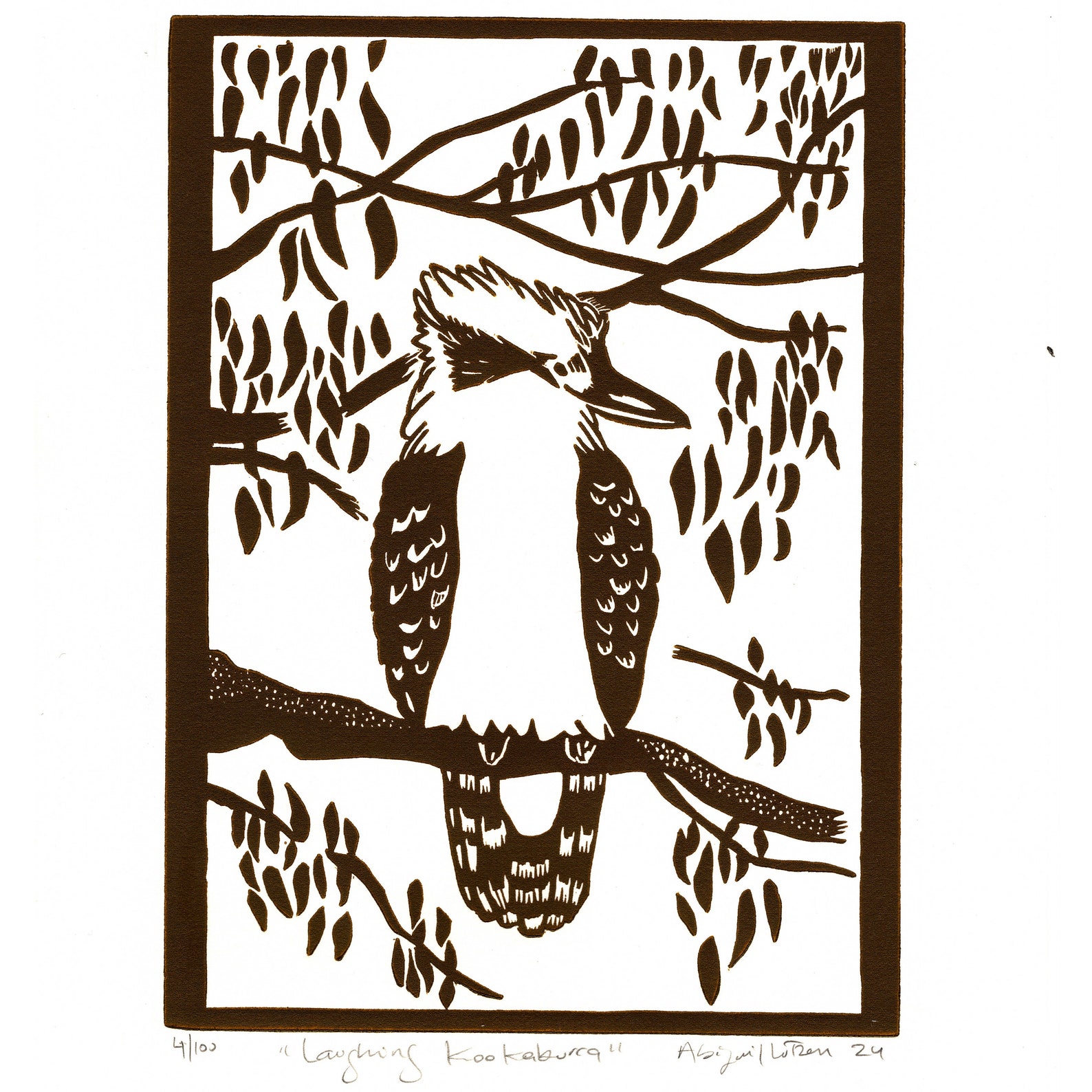Laughing Kookaburra Linocut Print Australian Bird / Wall Art Print ...