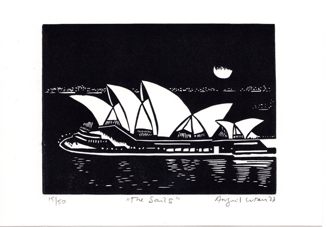 Sydney Opera House Linocut Print / Wall Art Australian Print / Original ...