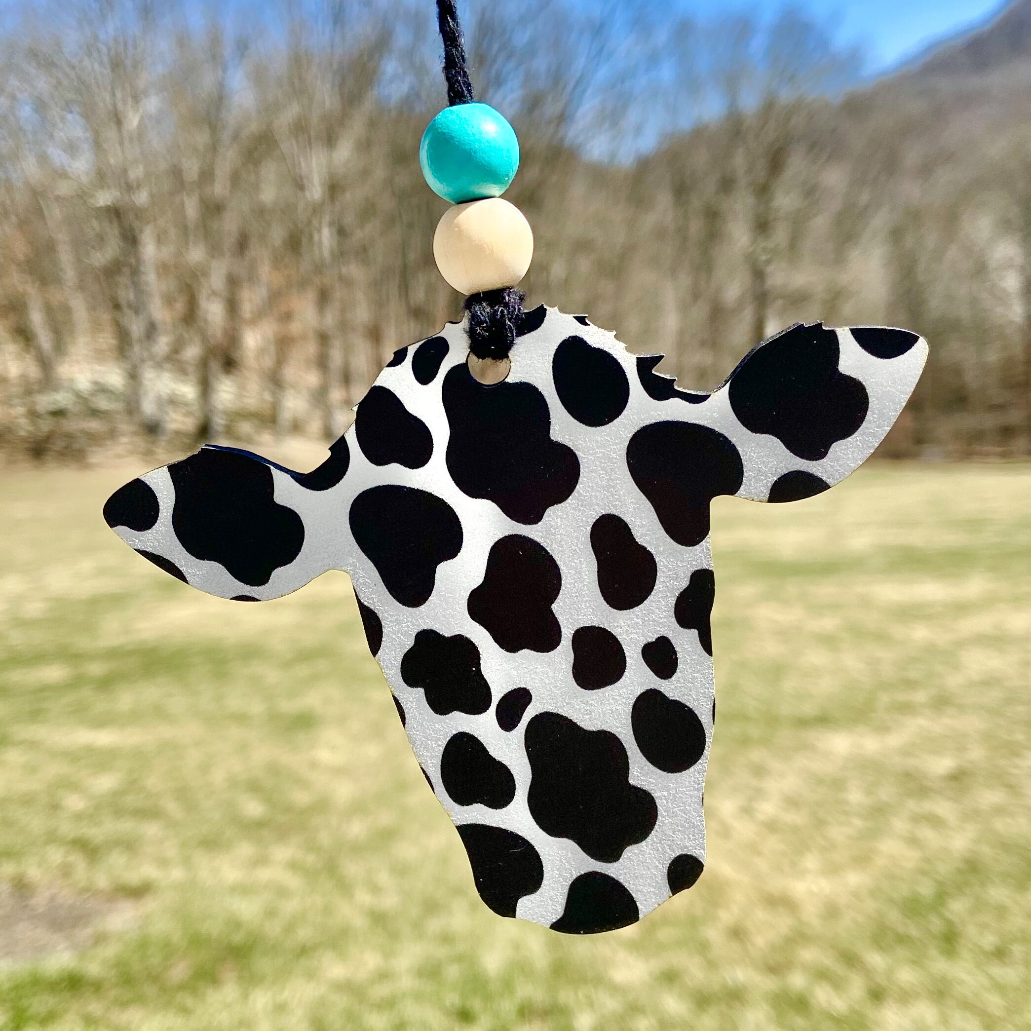 Cow Car Charm Hanging Cow Accessories for Car Wood Cow Print Cow Hanger ...