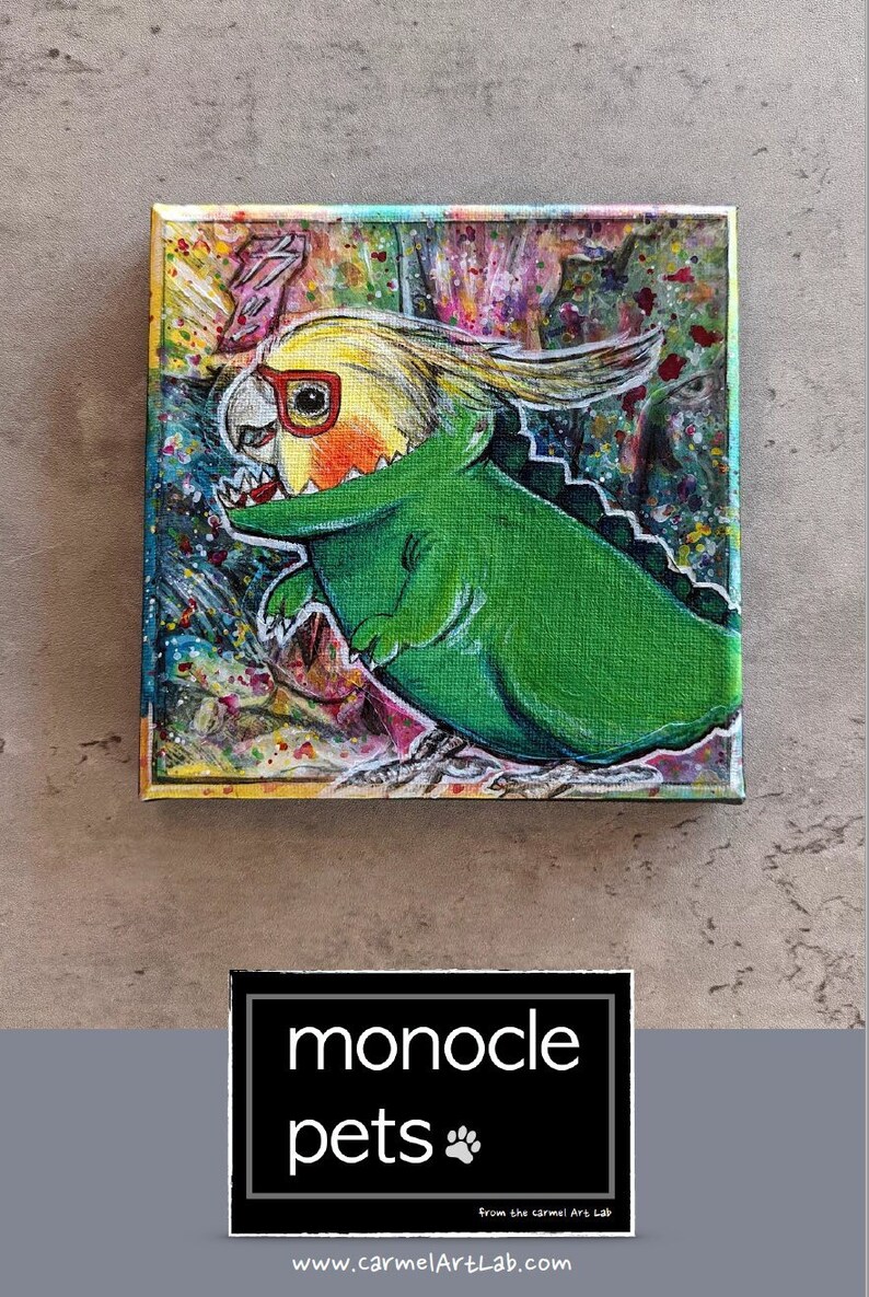 Original Cockatiel Art. Onesie Bird Art Canvas Artwork. Godzilla Mini ...