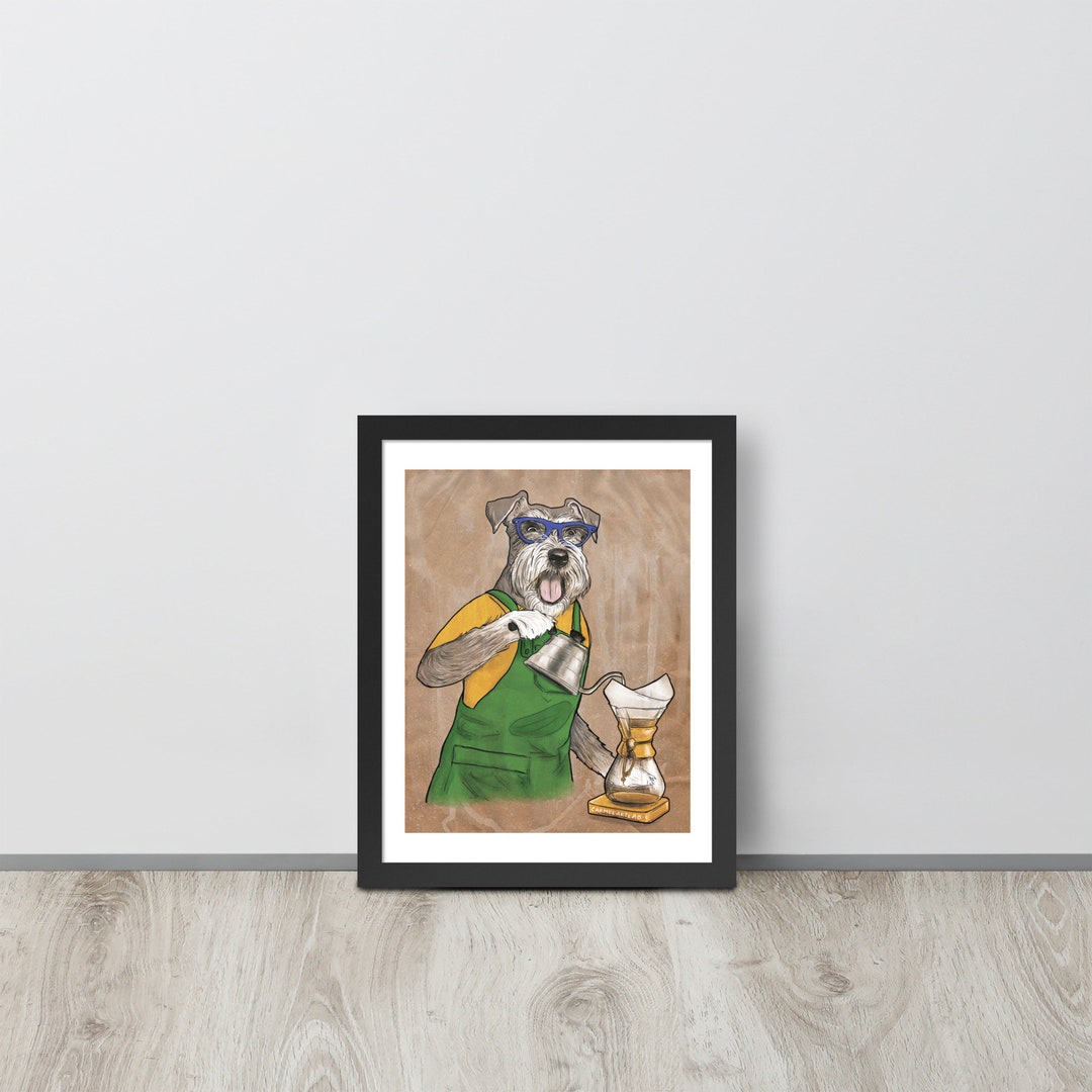 Schnauzer Terrier Cafe Dog Framed Poster. Coffee Dog Lover Artwork Gift ...