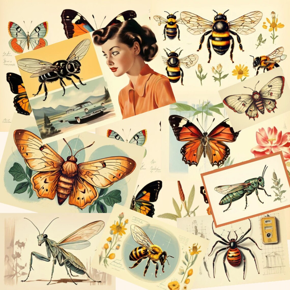 BUGS, BUTTERFLIES & BABES 250+ Retro Printable Images for Junk Journal ...